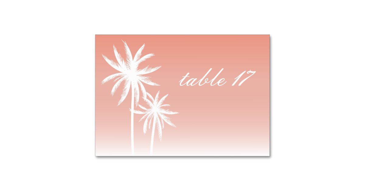 Palm Trees Coral Wedding Table Number Card | Zazzle