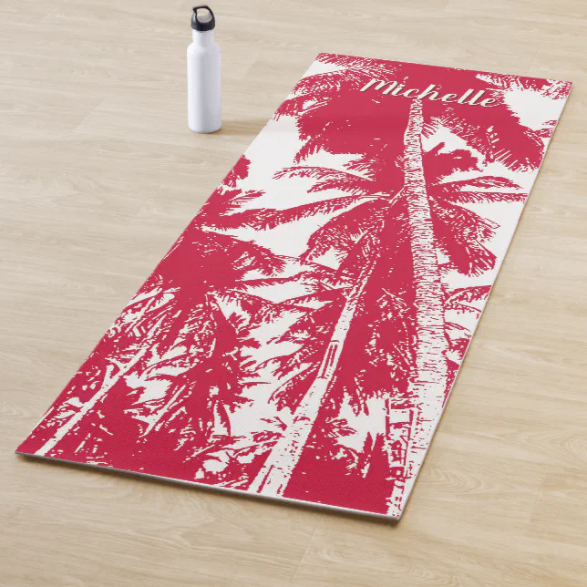 Palm Trees in a Red and White Posterised Design Yoga Mat | Zazzle