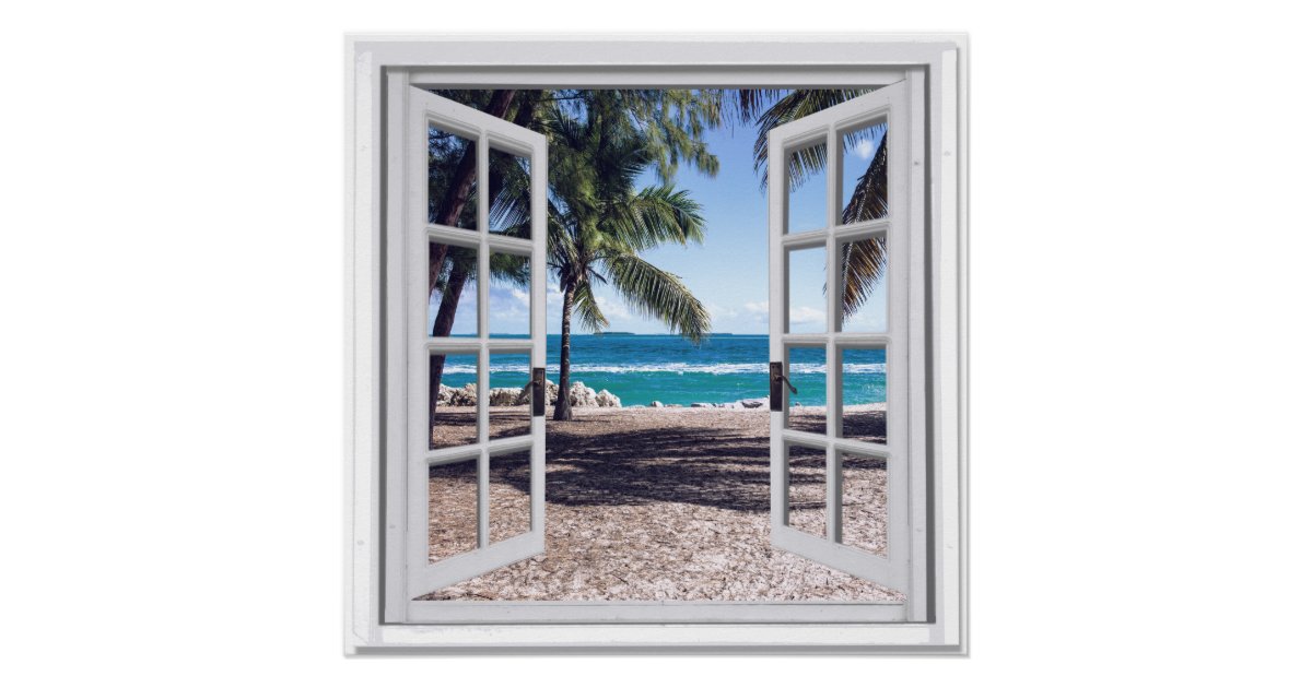 Palm Trees Ocean View Fake Window Poster | Zazzle