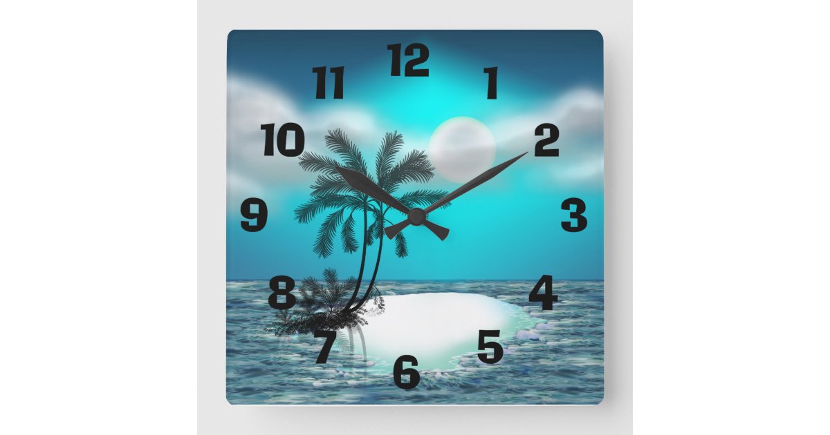 Palm Trees on a Tropical Island Square Wall Clock | Zazzle
