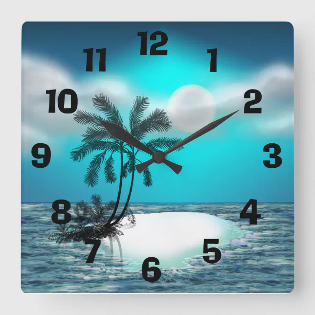 Palm Trees on a Tropical Island Square Wall Clock | Zazzle
