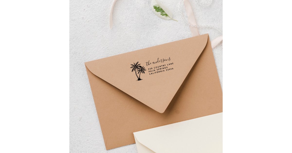 Palm Trees | Script Family Name & Return Address Self-inking Stamp | Zazzle
