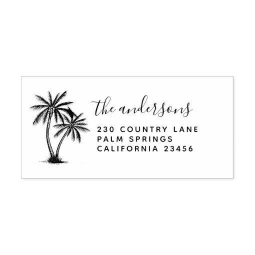 Palm Trees | Script Family Name & Return Address Self-inking Stamp | Zazzle