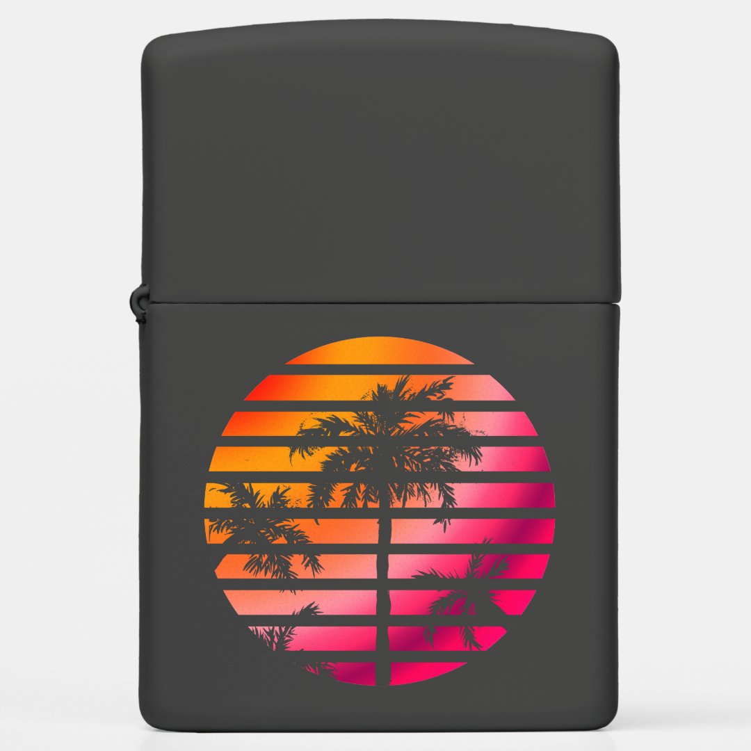 Palm Trees Sunset Circle Zippo Lighter | Zazzle