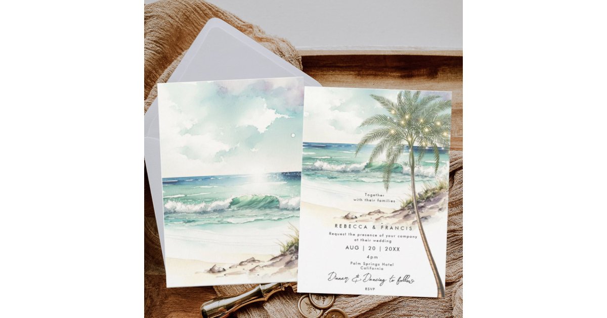 palm trees tropical beach wedding invitation | Zazzle