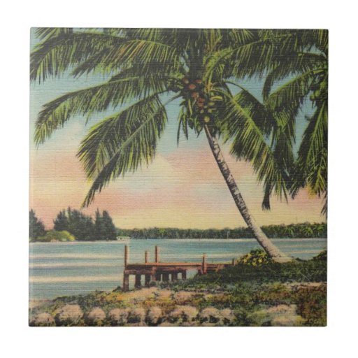 palm trees vintage tiles