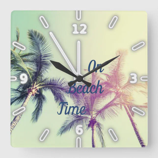 Palm,Tropical Beach,Summer Square Wall Clock | Zazzle