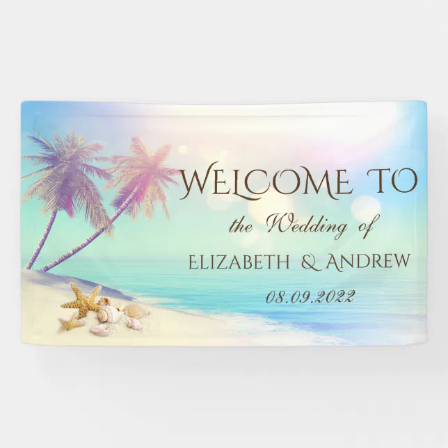 Palms Beach Seashells Wedding Banner | Zazzle