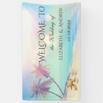 Palms Beach Seashells Wedding Banner | Zazzle