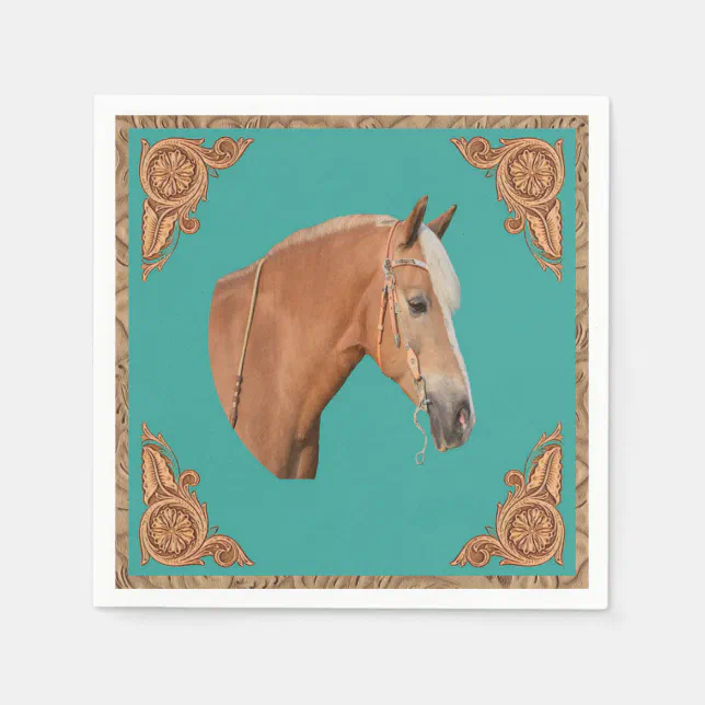Palomino Horse With Leather Print Trim Party Paper Napkins | Zazzle