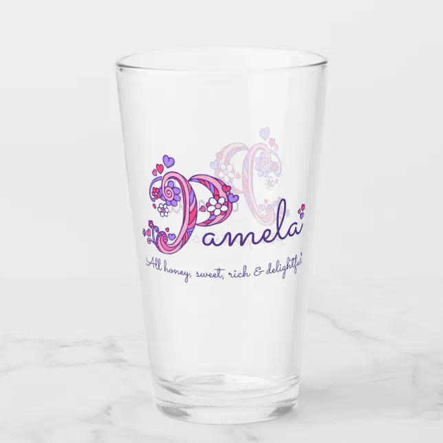 Pamela name meaning heart flower P monogram Glass | Zazzle
