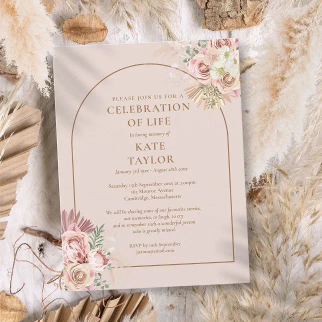 Pampas Grass Arch Celebration Of Life Funeral Postcard | Zazzle