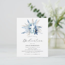 pampas grass blue floral cross dedication | Zazzle