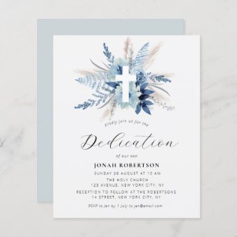 pampas grass blue floral cross dedication | Zazzle