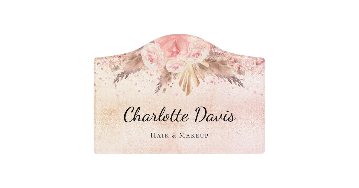 Pampas grass blush pink floral business door sign | Zazzle