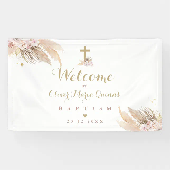 Pampas Grass Bohemian Baptism Personalized Welcome Banner | Zazzle