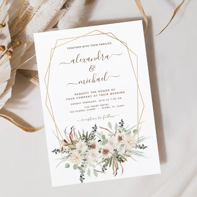 Pampas Grass Bohemian Boho Eucalyptus Wedding Invi Invitation | Zazzle