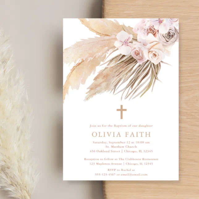 Pampas grass boho bohemian desert baptism invitation | Zazzle Pampas grass boho bohemian desert baptism invitation | Zazzle