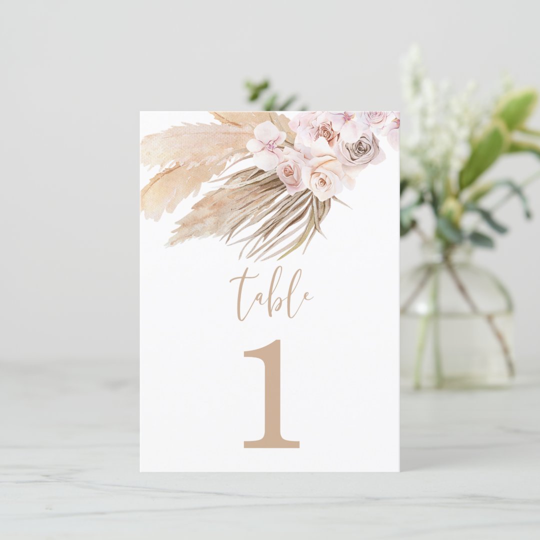 Pampas grass boho bohemian desert table numbers | Zazzle