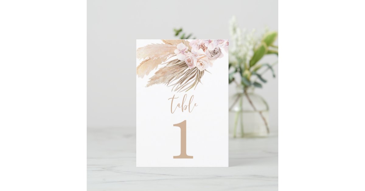 Pampas grass boho bohemian desert table numbers | Zazzle