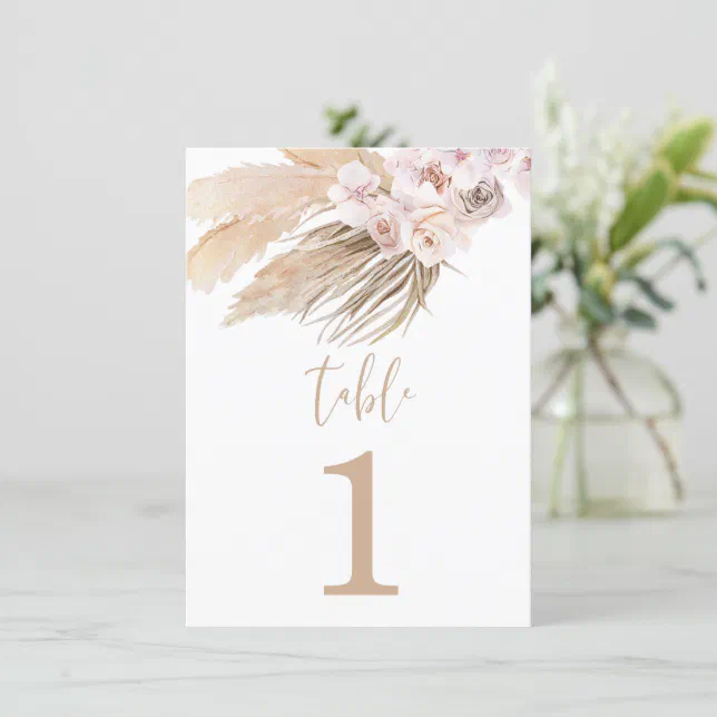 Pampas grass boho bohemian desert table numbers | Zazzle