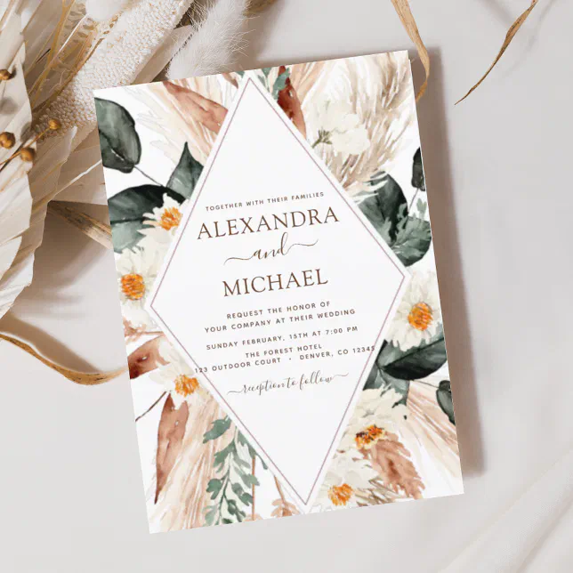 Pampas Grass Boho Bohemian Eucalyptus Wedding Invi Invitation | Zazzle