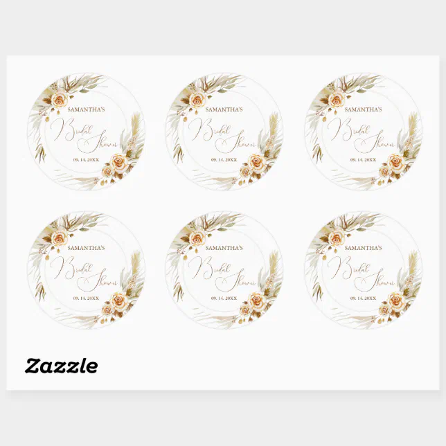 Pampas grass boho elegant tropical classic round sticker | Zazzle