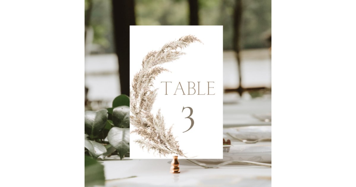 Pampas Grass Boho Table Number | Zazzle