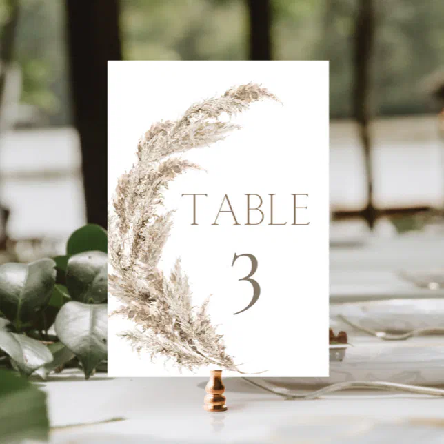 Pampas Grass Boho Table Number | Zazzle