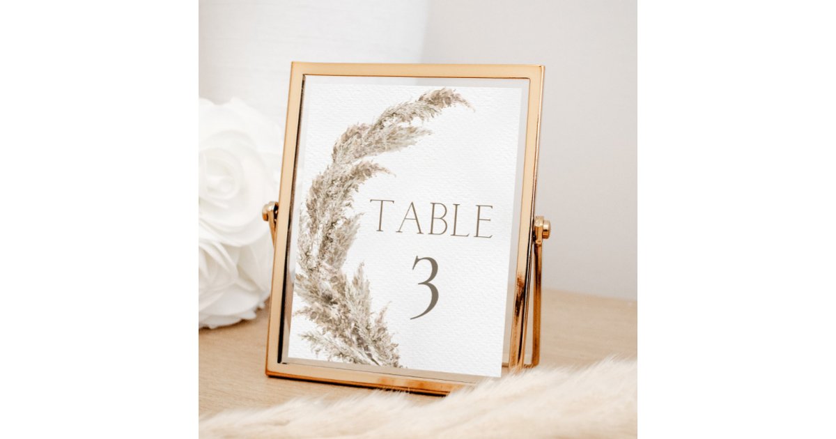 Pampas Grass Boho Table Number Poster | Zazzle