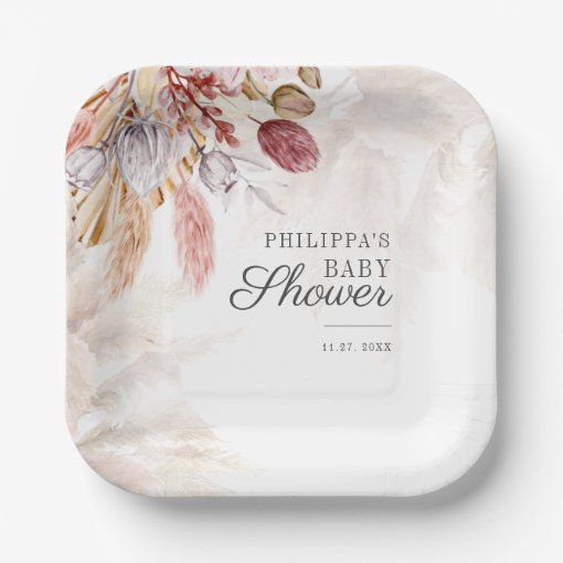 Pampas Grass Botanical Terracotta Baby Shower Paper Plates | Zazzle