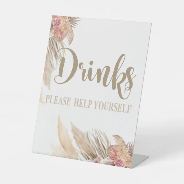 Pampas Grass DRINKS table sign, Pedestal Sign | Zazzle