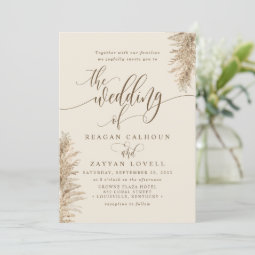 Pampas Grass Earthy Exotic Calligraphy Wedding Invitation | Zazzle