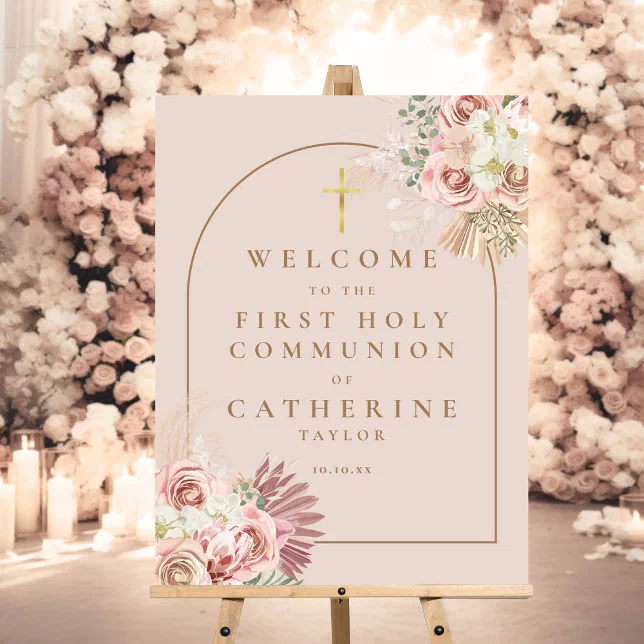 Pampas Grass First Communion Welcome Sign | Zazzle