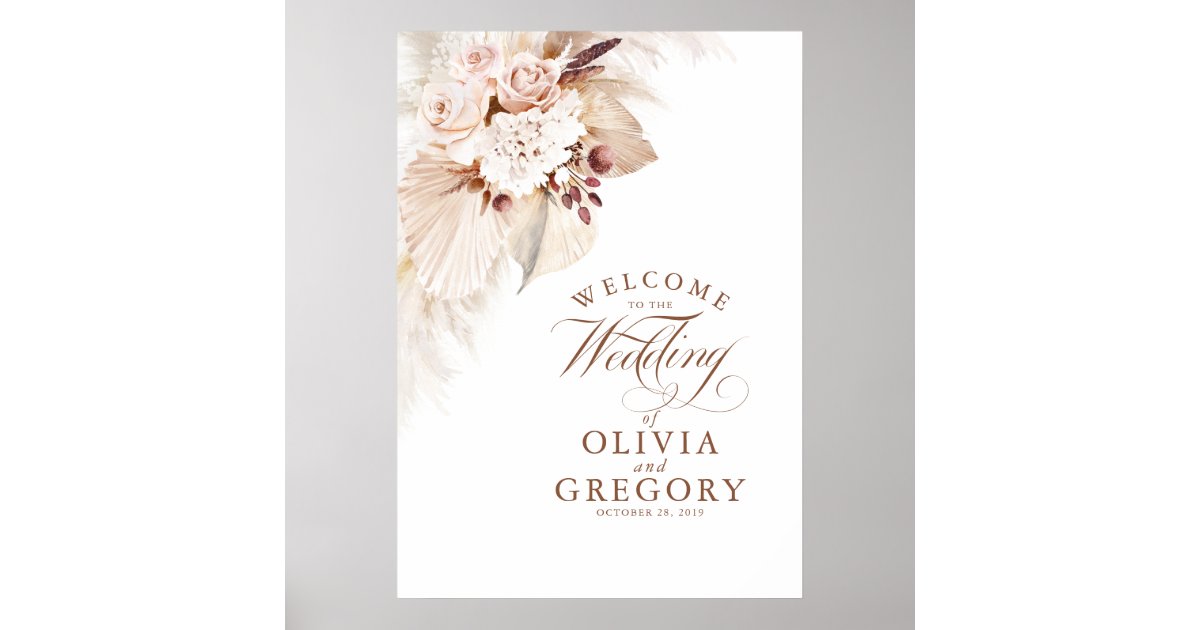 Pampas Grass Floral Wedding Welcome Sign | Zazzle