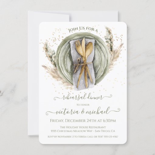 Pampas Grass foliage Wedding Rehearsal Dinner Invitation | Zazzle