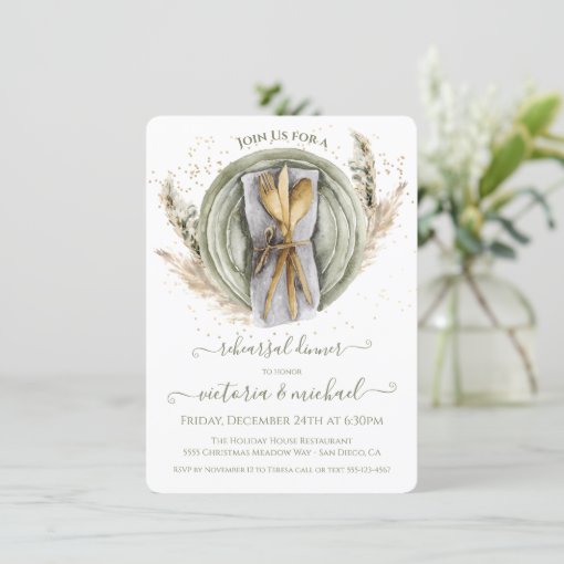 Pampas Grass foliage Wedding Rehearsal Dinner Invitation | Zazzle