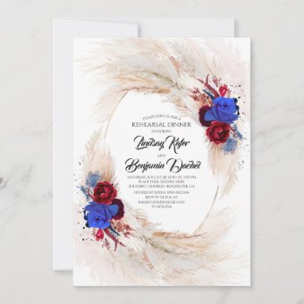Pampas Grass Navy Blue and Red Rehearsal Dinner Invitation | Zazzle