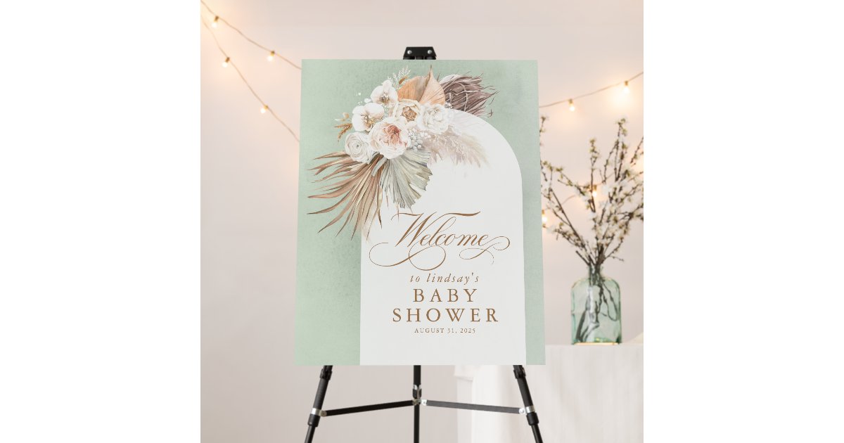 Pampas Grass Soft Floral Elegant Boho Welcome Sign | Zazzle