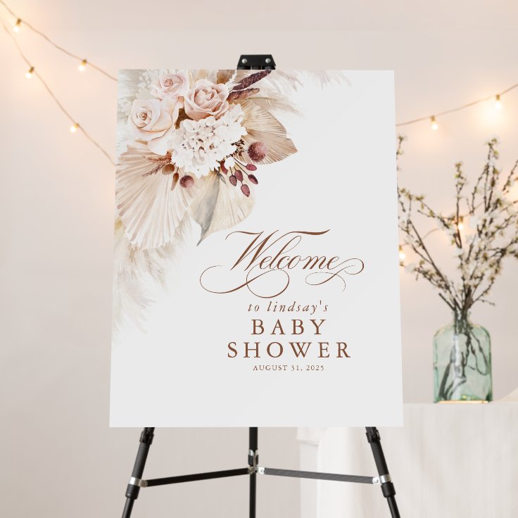 Pampas Grass Soft Floral Elegant Boho Welcome Sign | Zazzle