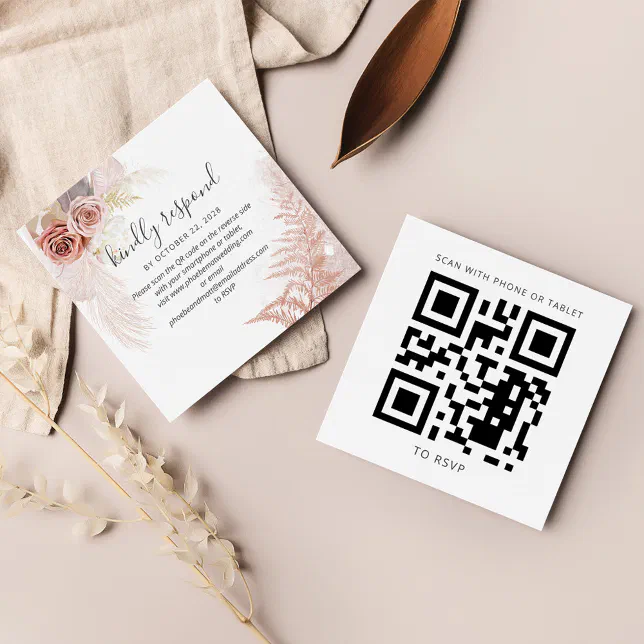 Pampas Grass Tan QR Code Wedding Website RSVP | Zazzle