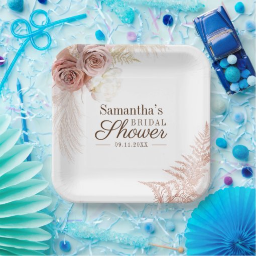 Pampas Grass Terracotta Bridal Shower Paper Plates | Zazzle
