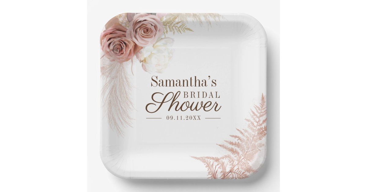 Pampas Grass Terracotta Bridal Shower Paper Plates | Zazzle