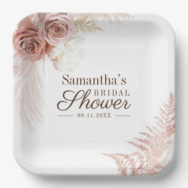 Pampas Grass Terracotta Bridal Shower Paper Plates | Zazzle