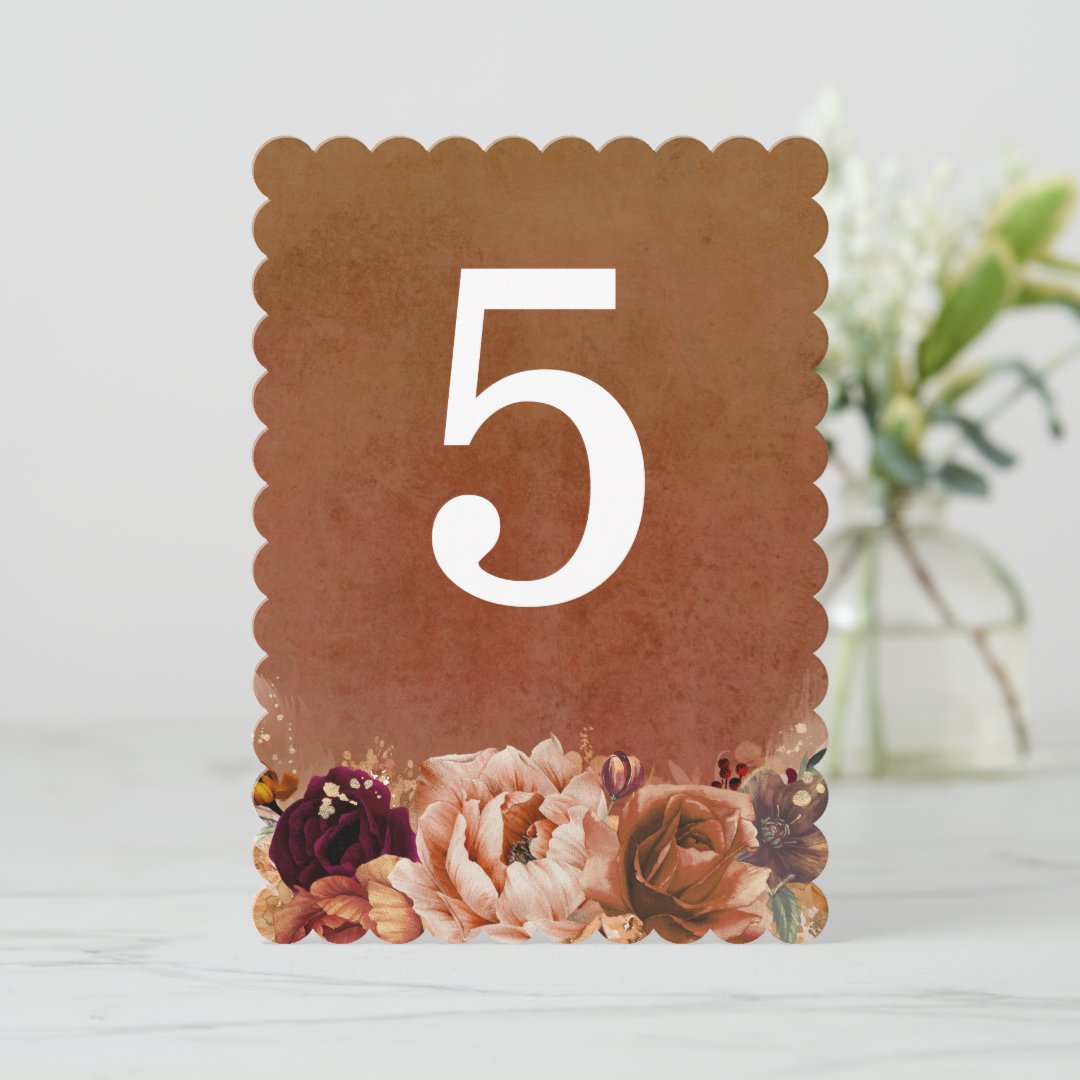 Pampas Grass Terracotta Table Number Cards | Zazzle