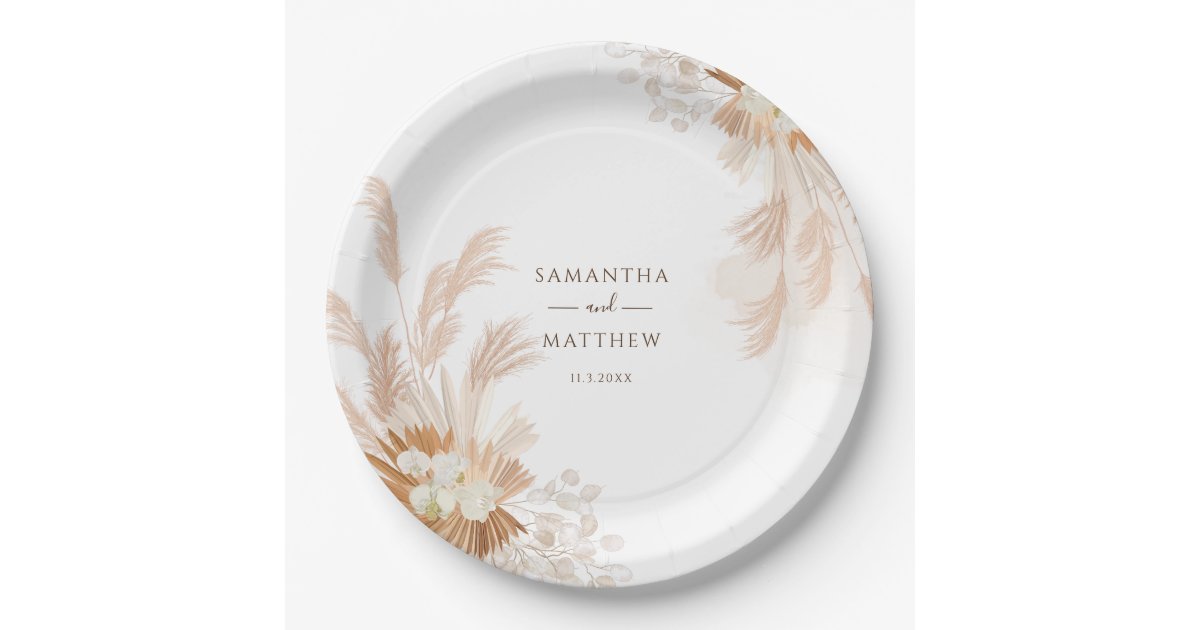 Pampas Grass Terracotta Wedding Party Paper Plates | Zazzle