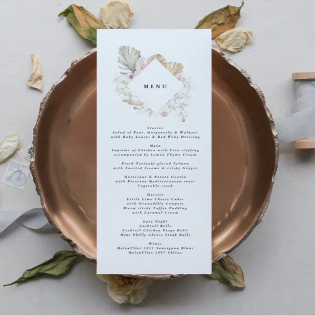 Pampas Grass Tropical Jungle Floral Wedding Menu | Zazzle