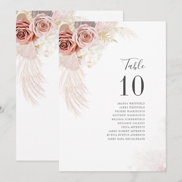 Pampas Grass Wedding Table Seating Number 10 Invitation | Zazzle
