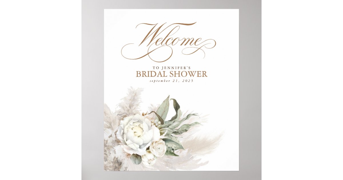 Pampas Grass White Floral Botanical Welcome Sign | Zazzle