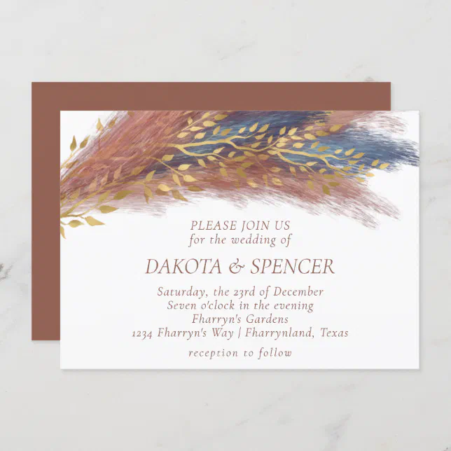 Pampas Wildflower | Terra Cotta Paprika Wedding Invitation | Zazzle